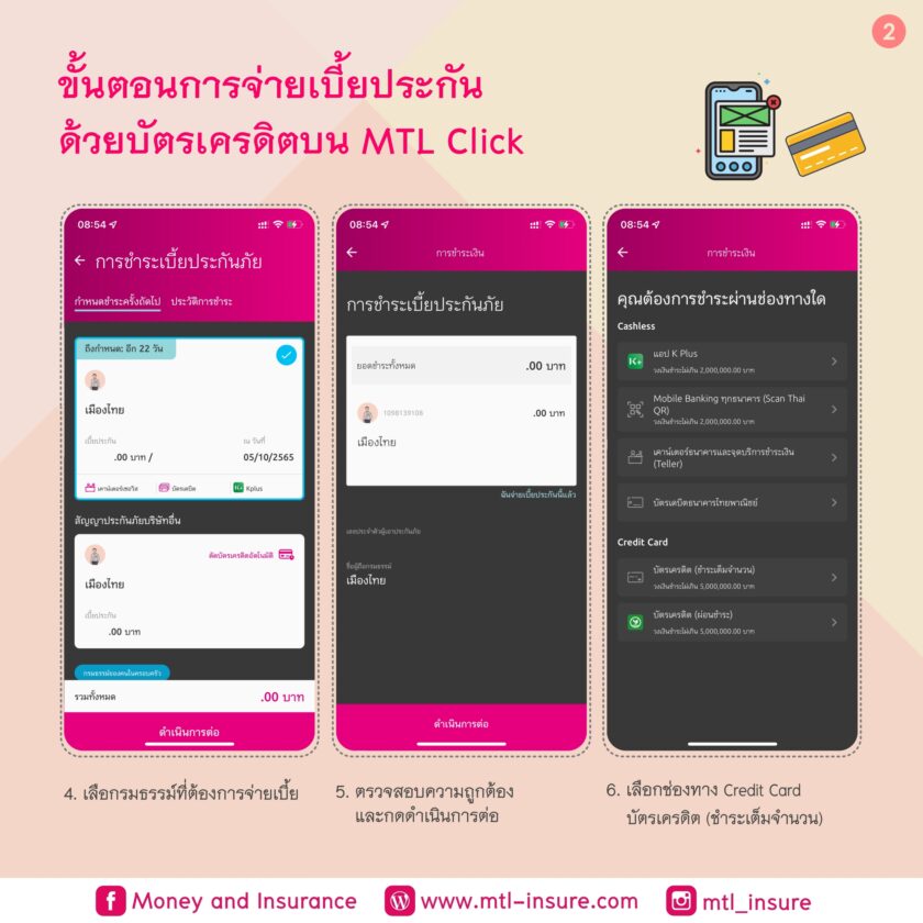 MTL Click - จ่ายเบี้ยประกันด้วยบัตรเครดิต - Money and Insurance